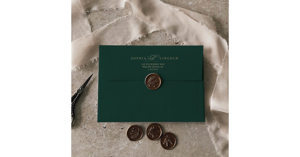 Romantic Green Calligraphy Wedding Invitation Envelope | Zazzle