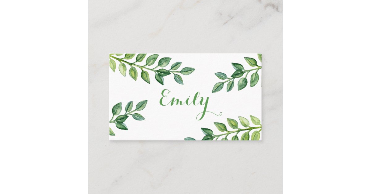 Romantic Green Leaves - Name Card | Zazzle