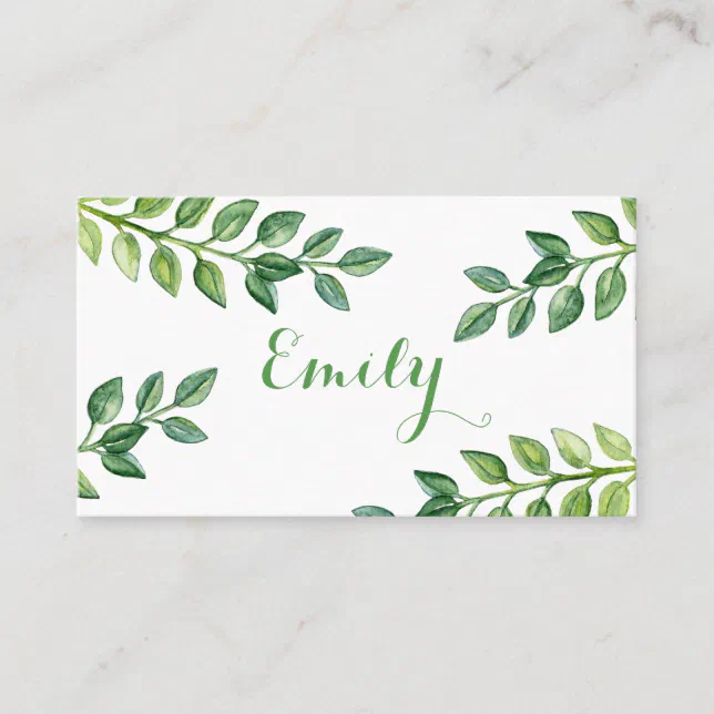 Romantic Green Leaves - Name Card | Zazzle
