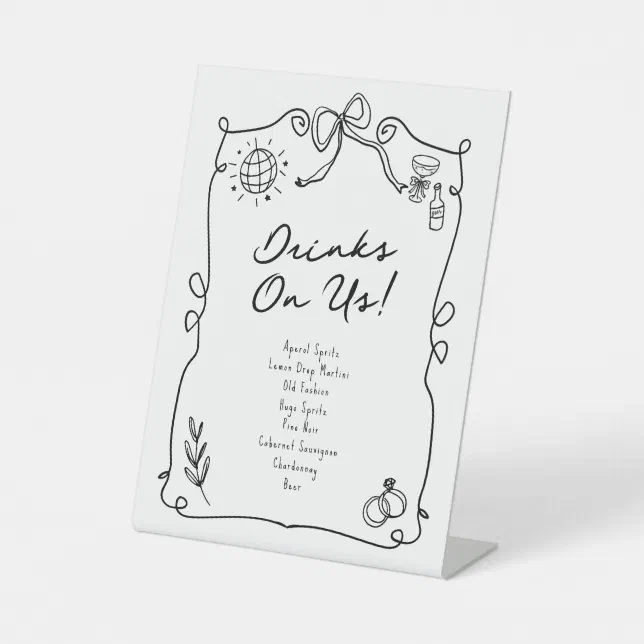 Romantic Hand Drawn Whimsical Wedding Black Pedestal Sign | Zazzle