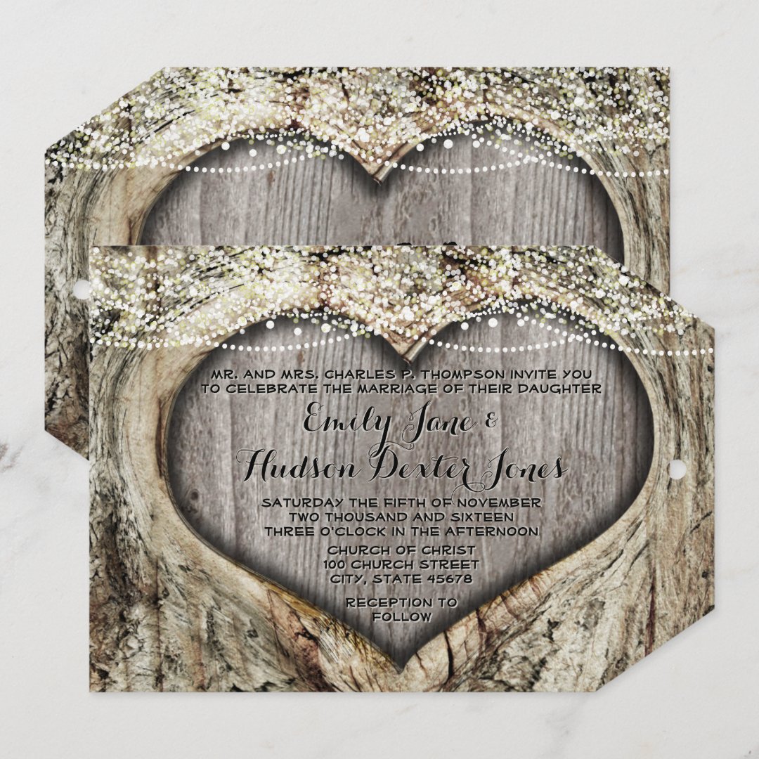 Romantic Heart In Tree Trunk Forest Wedding Invitation | Zazzle