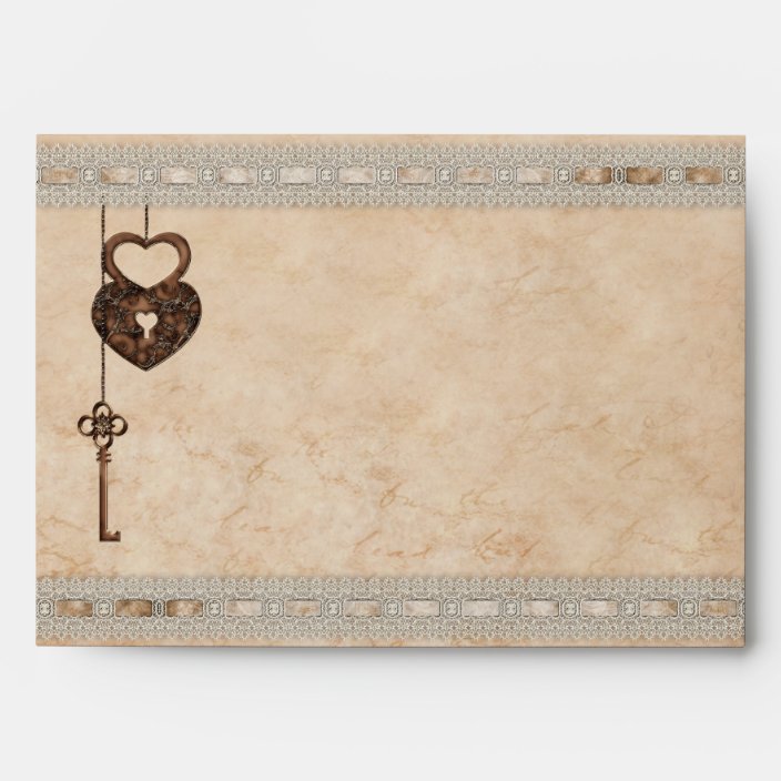 Romantic Heart Lock Key Faux Lace Envelope | Zazzle.com