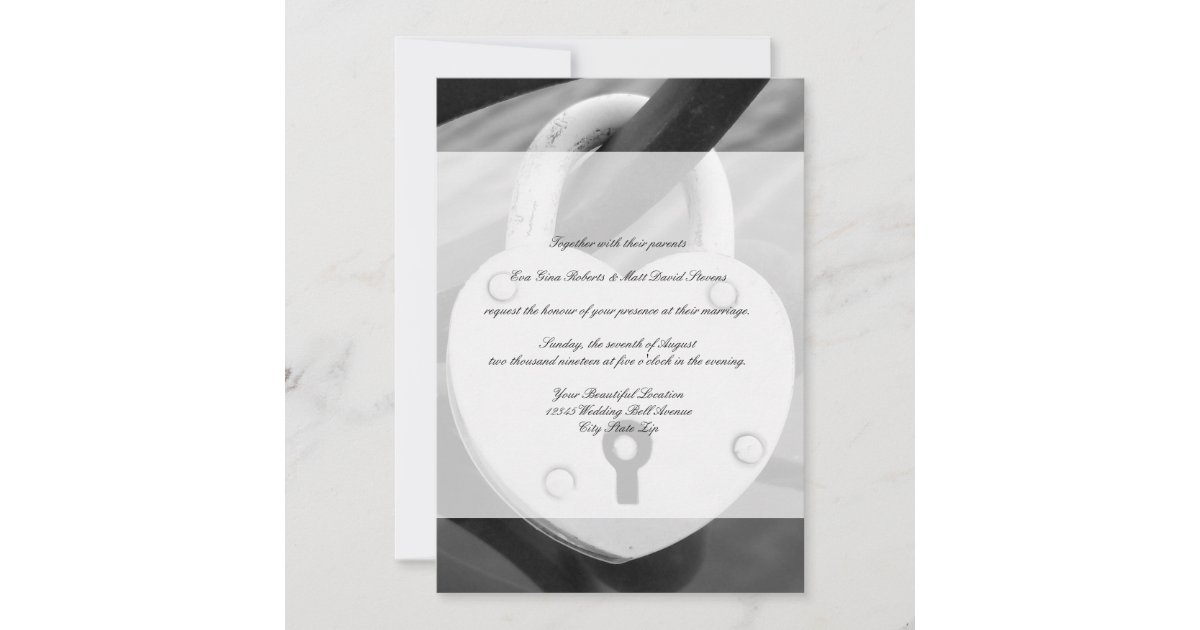 Romantic heart love lock photo wedding invitations | Zazzle