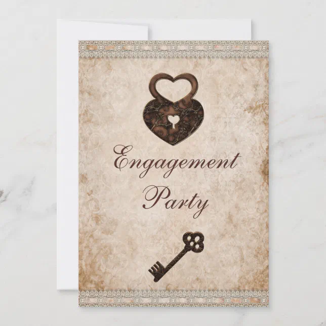 Romantic Hearts Lock and Key Engagement Party Invitation | Zazzle