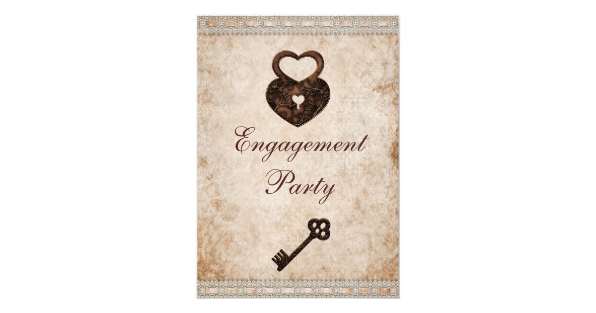 Romantic Hearts Lock and Key Engagement Party Invitation | Zazzle.com