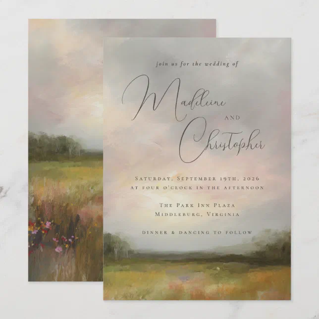 Romantic Impressionist Landscape Abstract Wedding Invitation | Zazzle