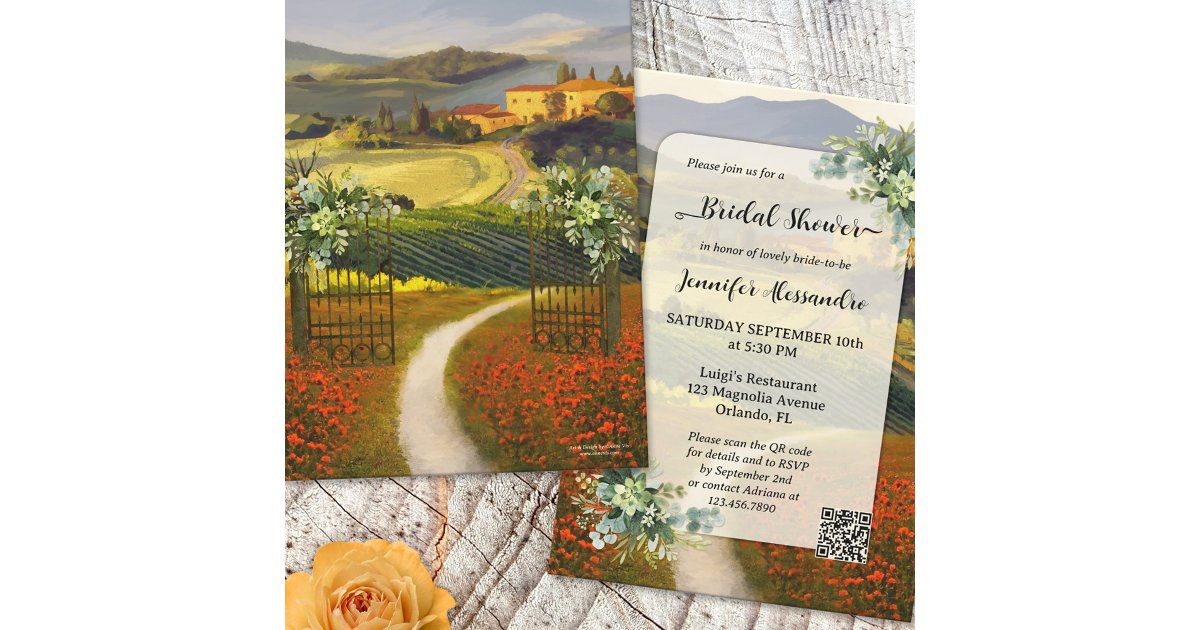 Romantic Italian QR Code Bridal Shower Invitation | Zazzle