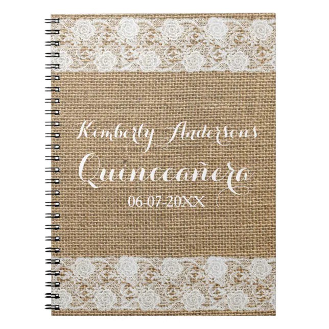 Romantic Lace and burlap Quinceañera Guest Book | Zazzle