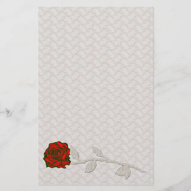 Romantic Lace and Rose Stationary Stationery | Zazzle