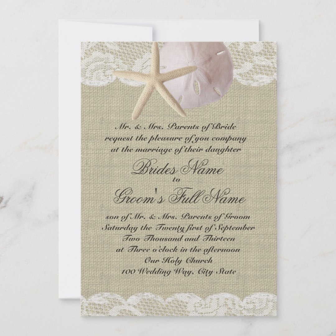 Romantic Lace and Sea Shell Beach Wedding Invitation | Zazzle