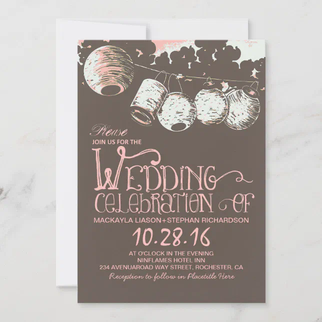 romantic lantern lights vintage wedding invitation | Zazzle