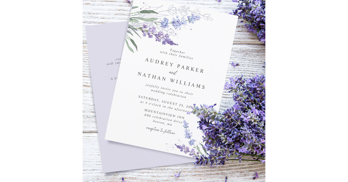 Romantic Lavender Floral w/ Details Wedding Invitation | Zazzle