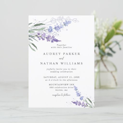 Romantic Lavender Floral w/ Details Wedding Invitation | Zazzle