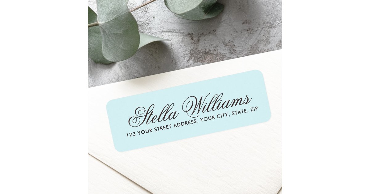 Romantic light aqua blue calligraphy script label | Zazzle