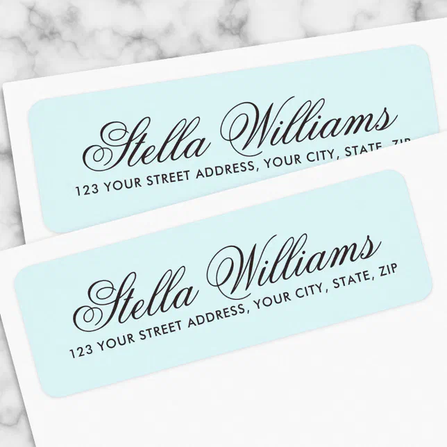 Romantic light aqua blue calligraphy script label | Zazzle