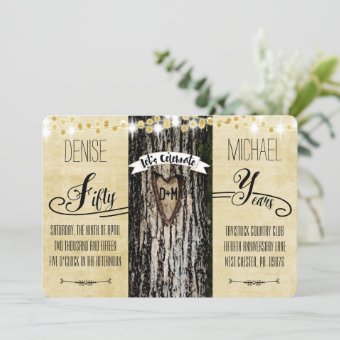 Romantic Lights & Rustic Tree 50th Anniversary Invitation | Zazzle