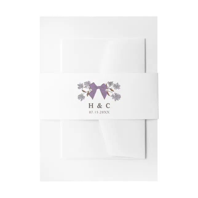 Romantic Lilac Bow Floral Wedding Invitation Belly Band | Zazzle