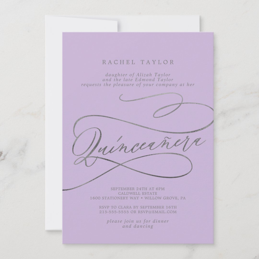 Romantic Lilac Calligraphy Quinceañera Invitation | Zazzle