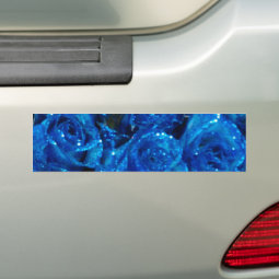 Romantic Love Blue Glitter Glamour Roses Bumper Sticker | Zazzle