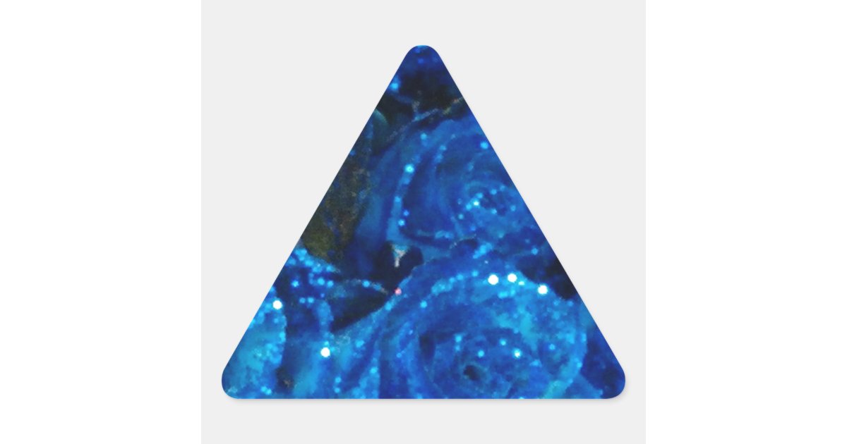 Romantic Love Blue Glitter Glamour Roses Triangle Sticker | Zazzle