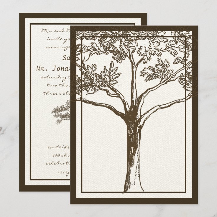 Romantic Love Tree Initials in Trunk Wedding Invitation | Zazzle