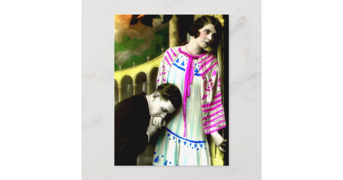 Romantic Man Kissing Womans Hand Vintage Postcard Zazzle