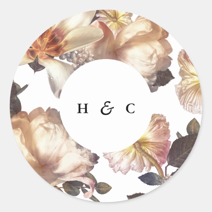 Romantic Modern Flower Floral Wedding Classic Round Sticker | Zazzle