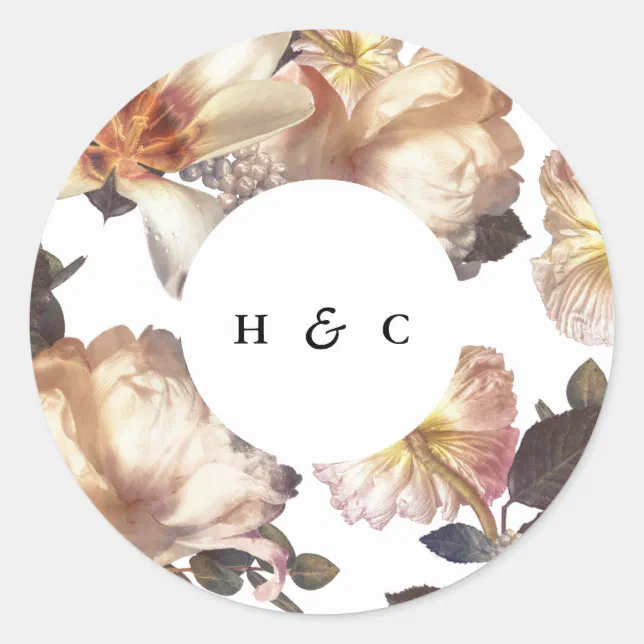 Romantic Modern Flower Floral Wedding Classic Round Sticker | Zazzle