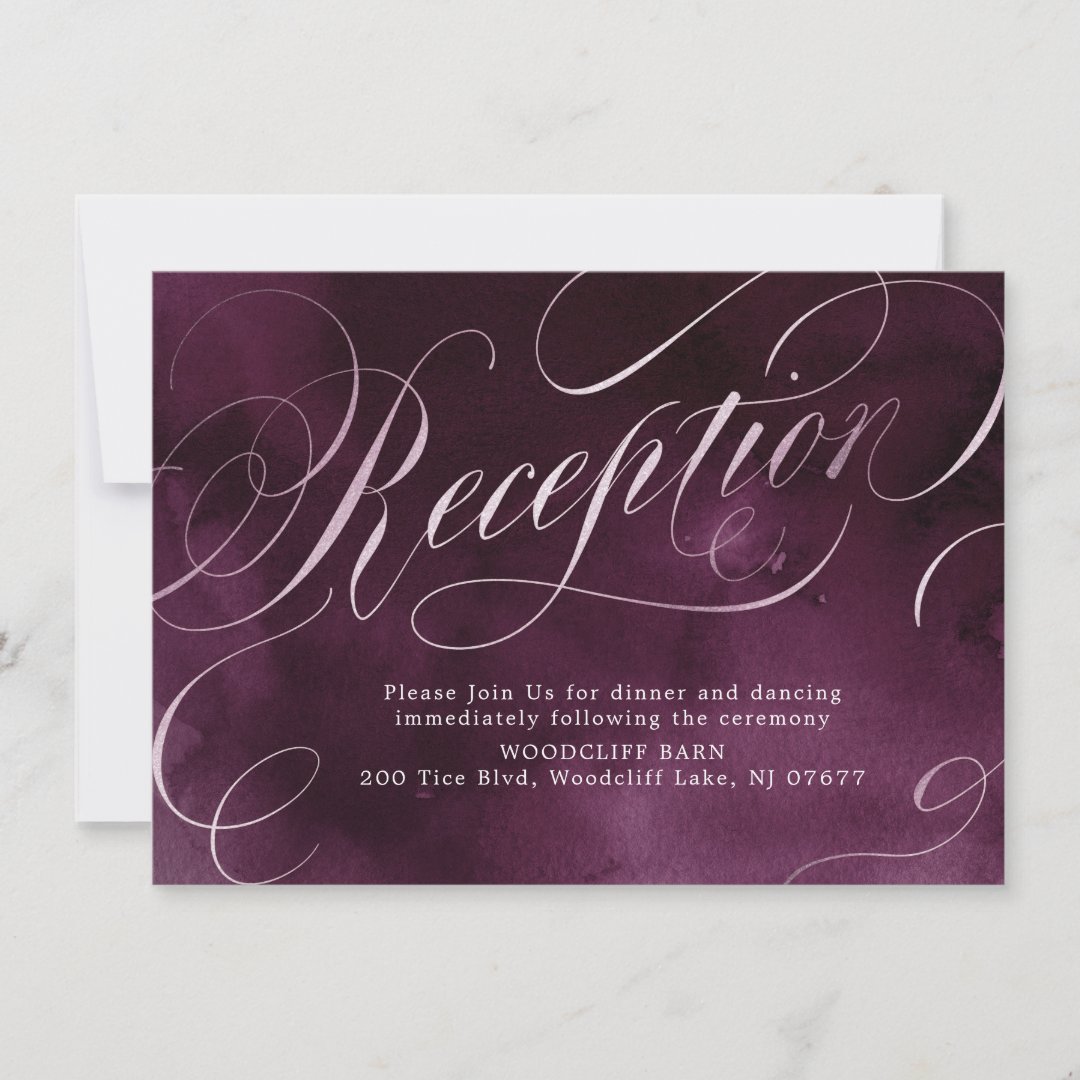 Romantic Moody plum calligraphy wedding reception Invitation | Zazzle