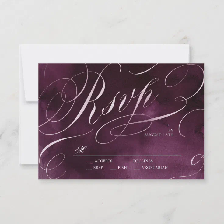 Romantic Moody plum calligraphy wedding RSVP | Zazzle