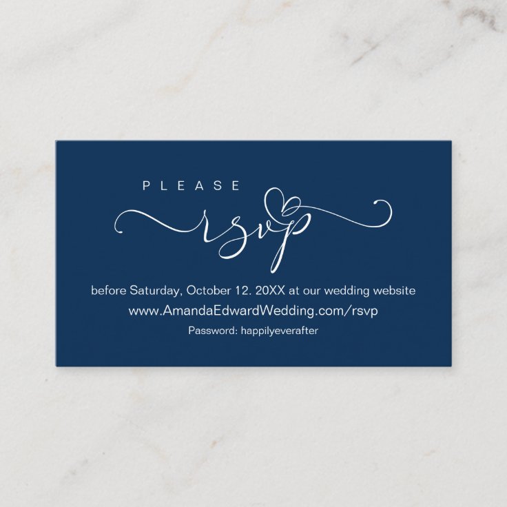 Romantic, Navy Blue, Wedding Online RSVP, reminder Enclosure Card | Zazzle