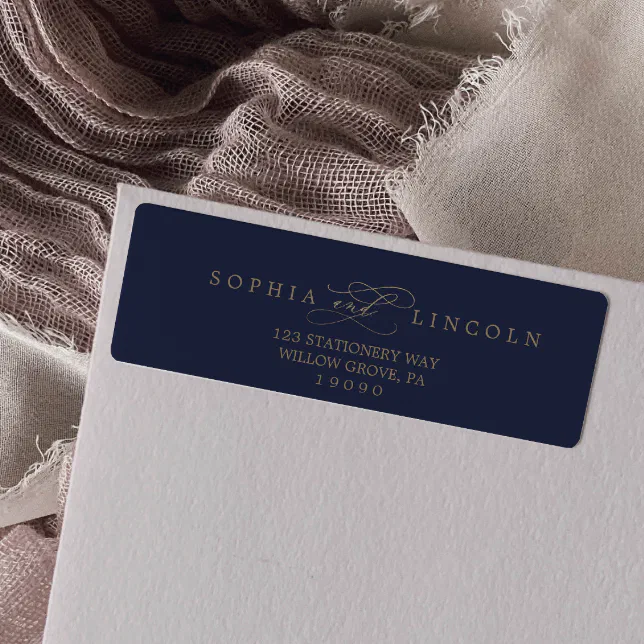 Romantic Navy Calligraphy Return Address Label | Zazzle