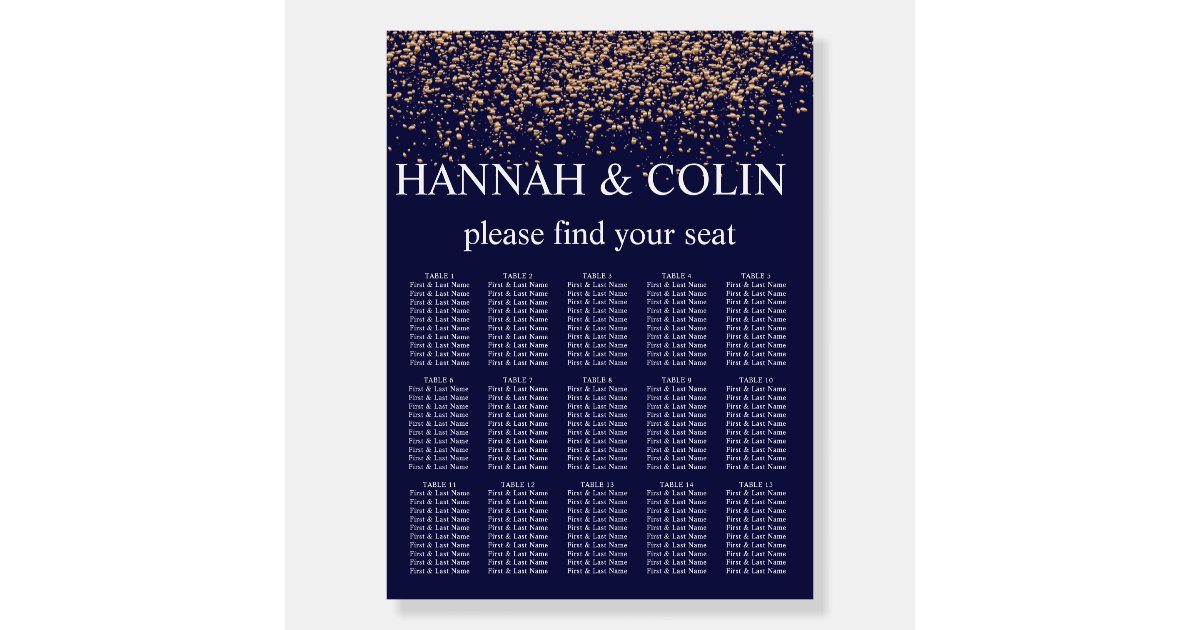 Romantic Navy Rose Gold Stardust Seating Chart Foam Board | Zazzle