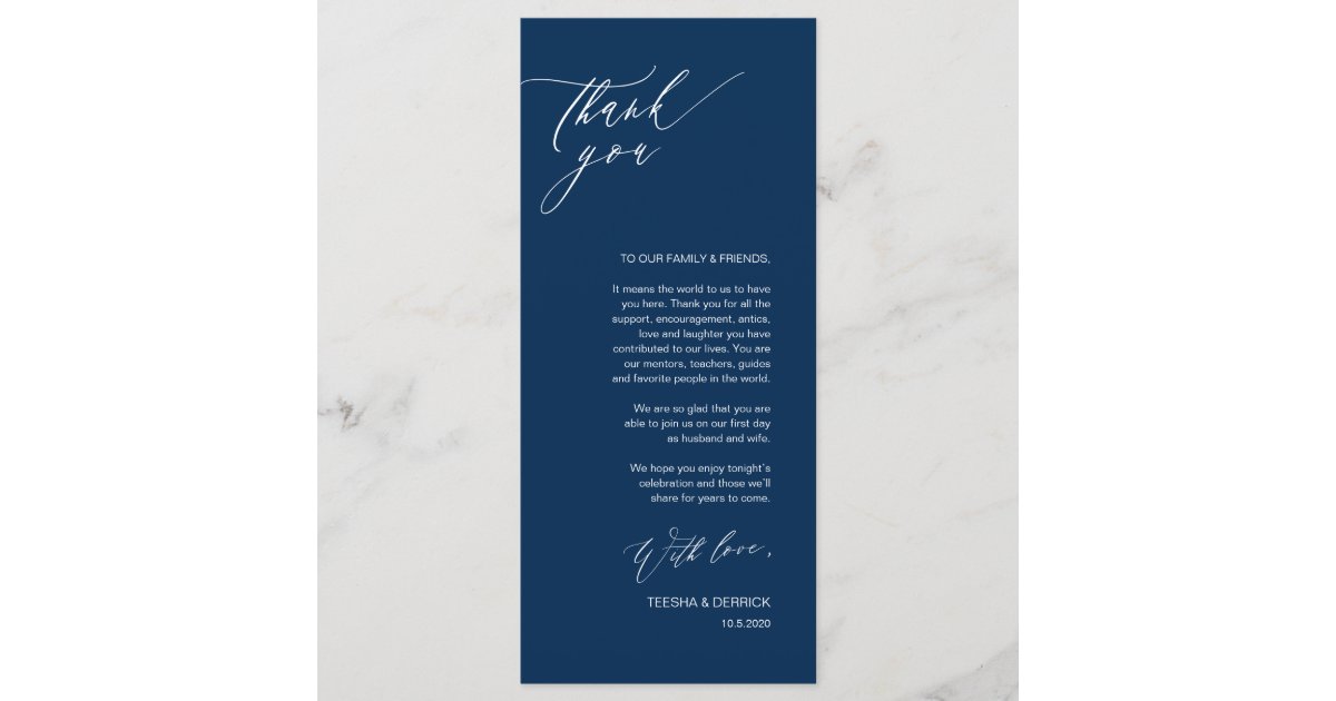 Romantic Navy Script Place Setting Thank You Cards | Zazzle
