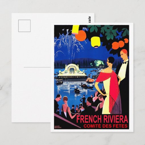 Romantic night at french riviera, vintage travel postcard | Zazzle