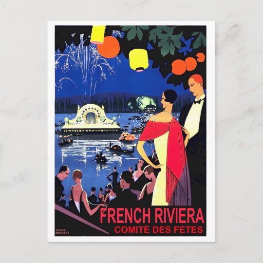 Romantic night at french riviera, vintage travel postcard | Zazzle.com