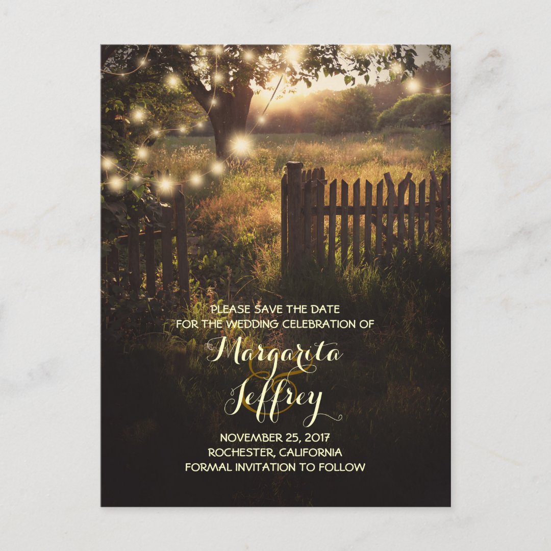romantic night lights rustic save the date cards | Zazzle