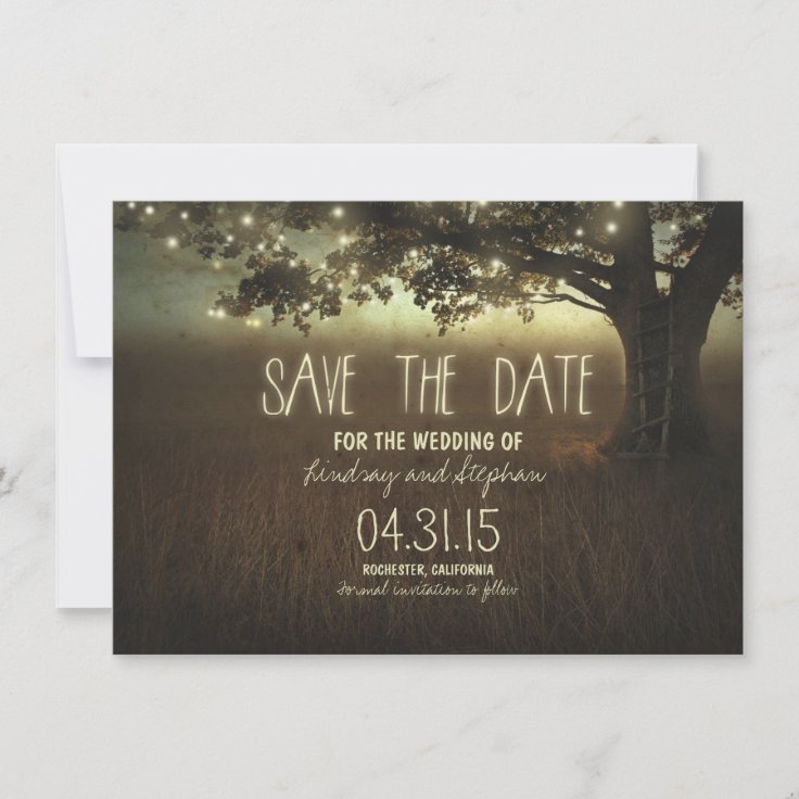 romantic night lights rustic save the date cards | Zazzle
