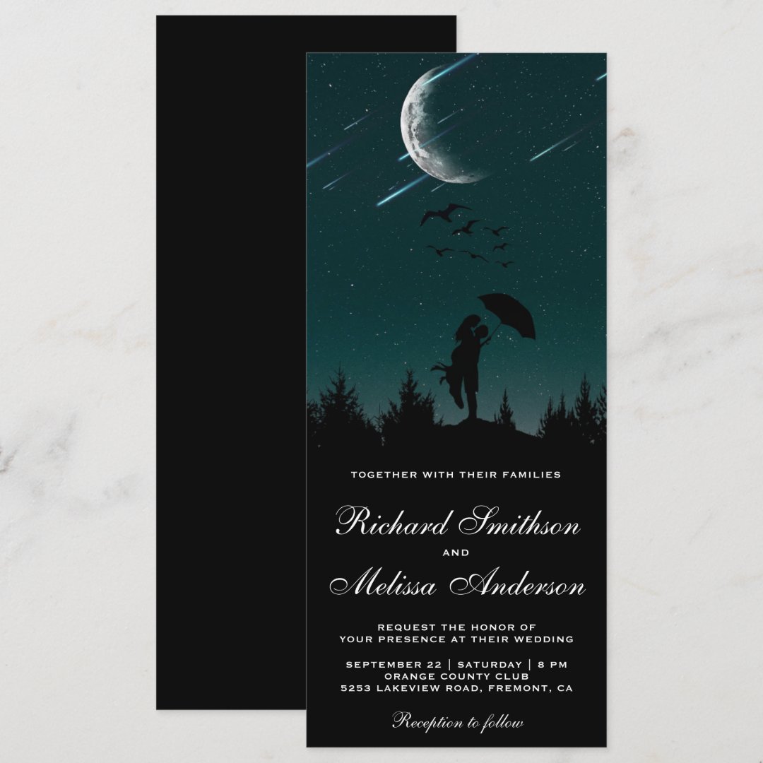 Romantic Night Sky, Moon & Shooting Stars Wedding Invitation | Zazzle