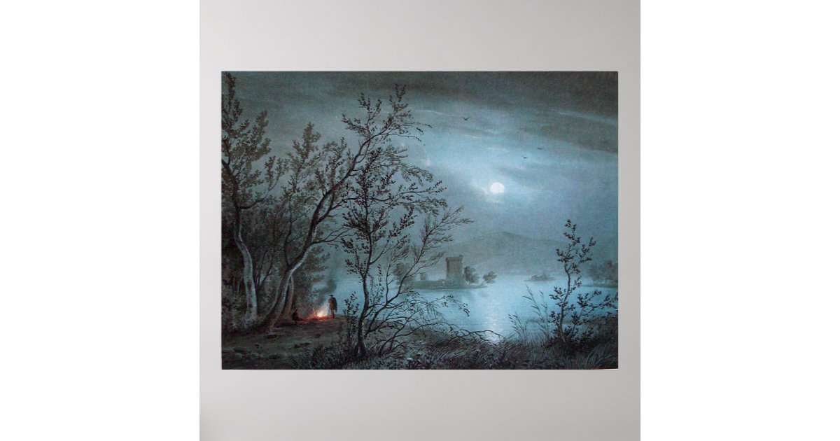 ROMANTIC NOCTURNE LANDSCAPE IN BLUE POSTER | Zazzle