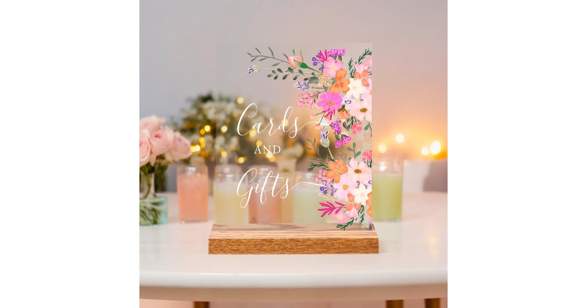 Romantic pastel wild flowers bridal shower acrylic sign | Zazzle