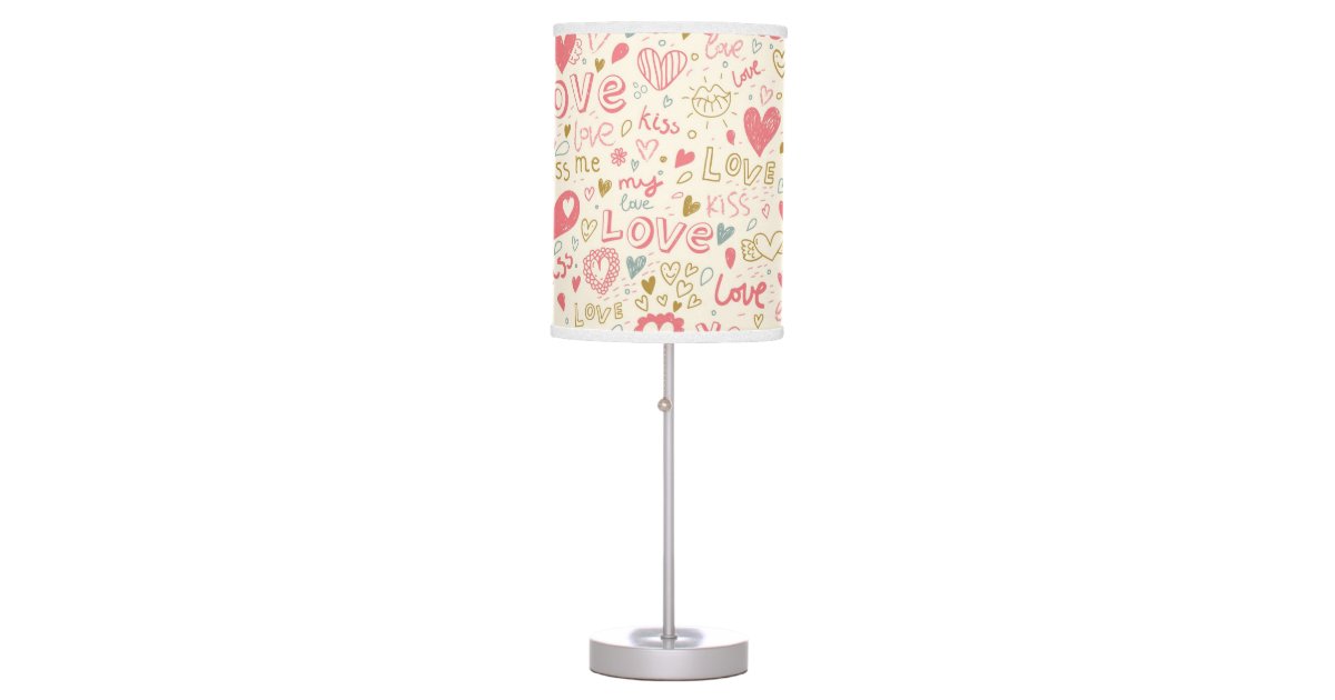 Romantic Pattern with Hearts and Lips Table Lamp | Zazzle