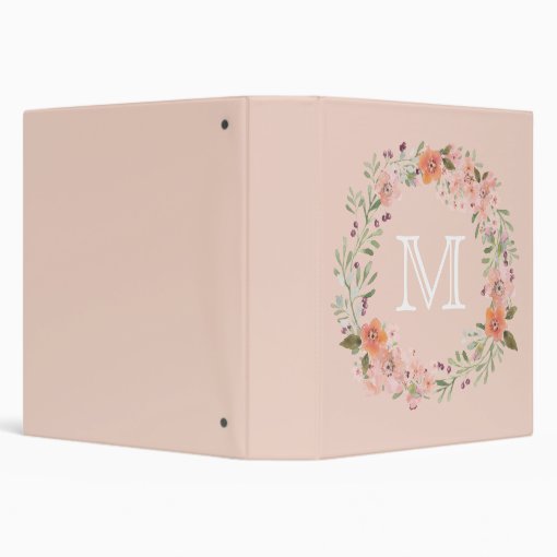 Romantic Peach Floral Monogram Binder | Zazzle