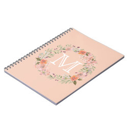 Romantic Peach Floral monogram Notebook | Zazzle
