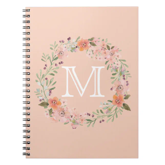 Romantic Peach Floral monogram Notebook | Zazzle