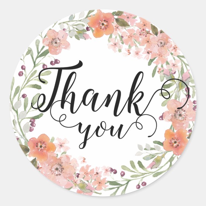 Romantic Peach Floral Thank You Classic Round Sticker | Zazzle.com
