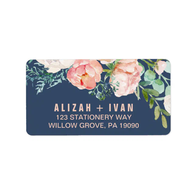 Romantic Peony Flowers | Blue Wedding Label | Zazzle
