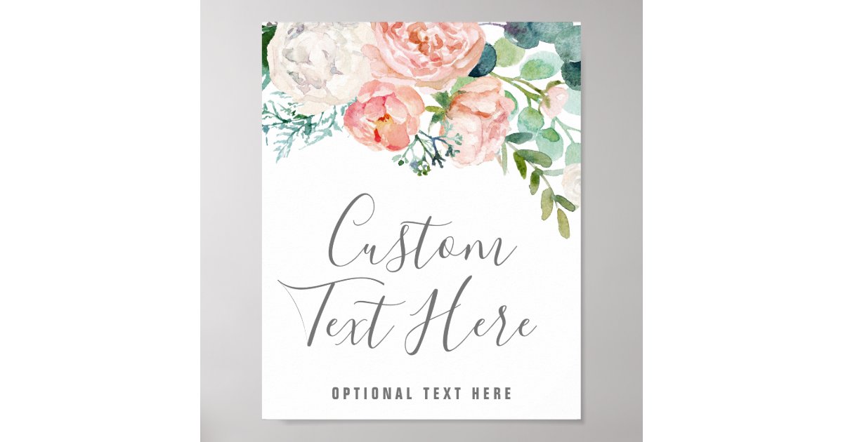 Romantic Peony Flowers Custom Text Sign | Zazzle