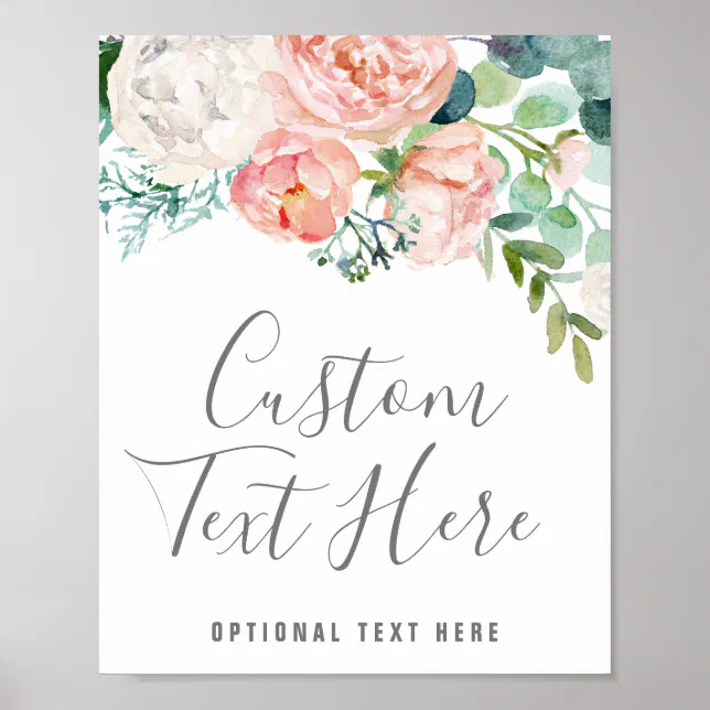 Romantic Peony Flowers Custom Text Sign | Zazzle