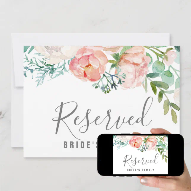 Romantic Peony Flowers Reserved Sign Invitation | Zazzle